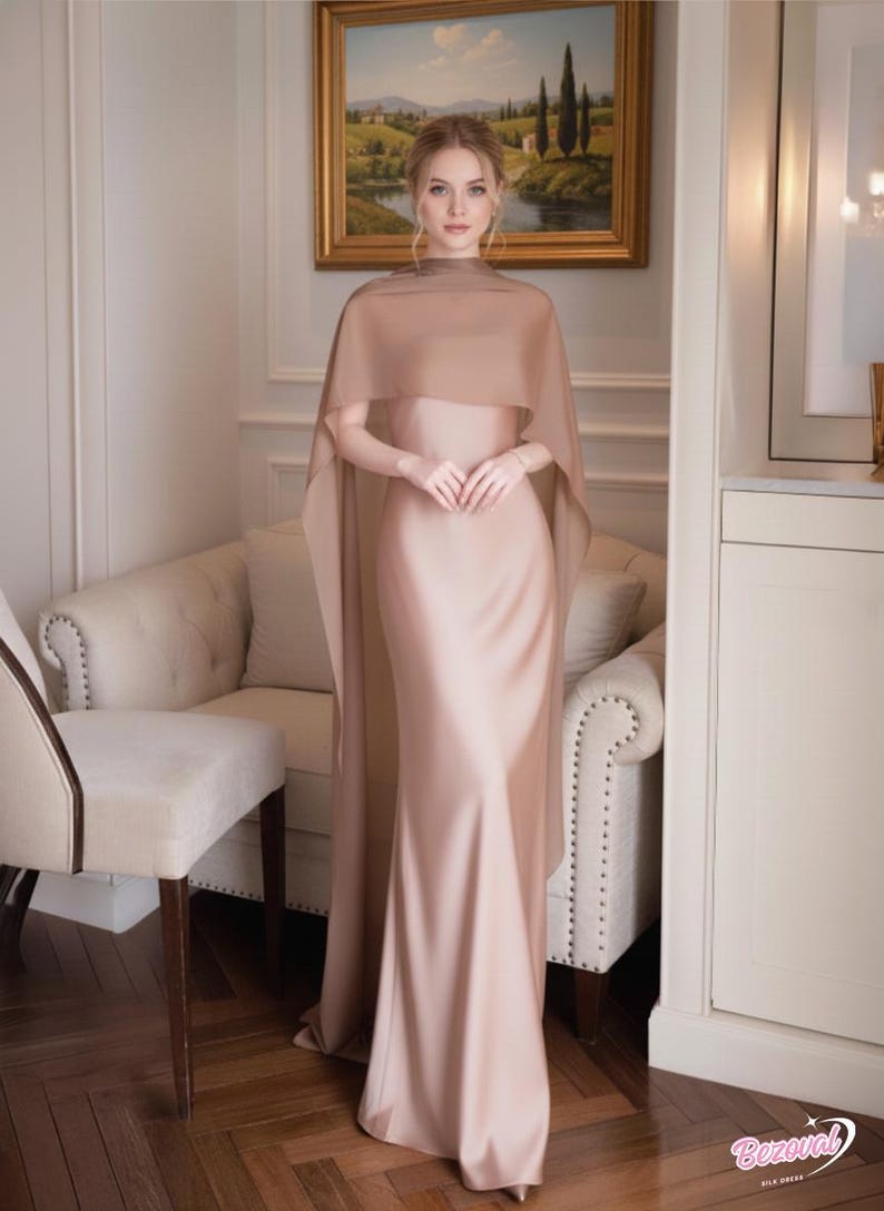 Elegant Silk Maxi Dress Brown Silk Dress Open Back Evening Gown Pure ...
