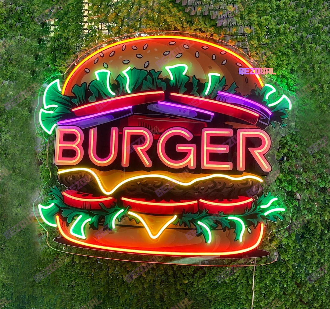 Burger Neon Sign Burger LED Light Custom Neon Sign Burger Shop Decors ...