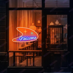 Mid Century Modern Boomerang Sign Retro Welcome Sign Welcome Neon Sign ...