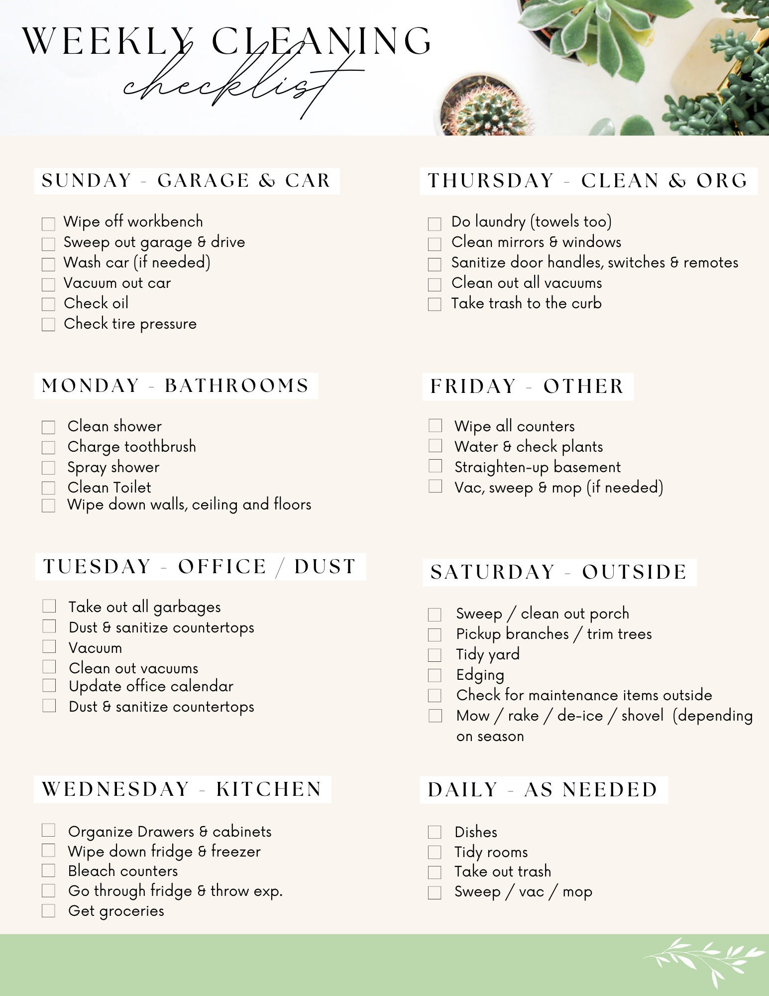 ADHD / OCD / Organization Home Cleaning Schedule (daily, Weekly ...