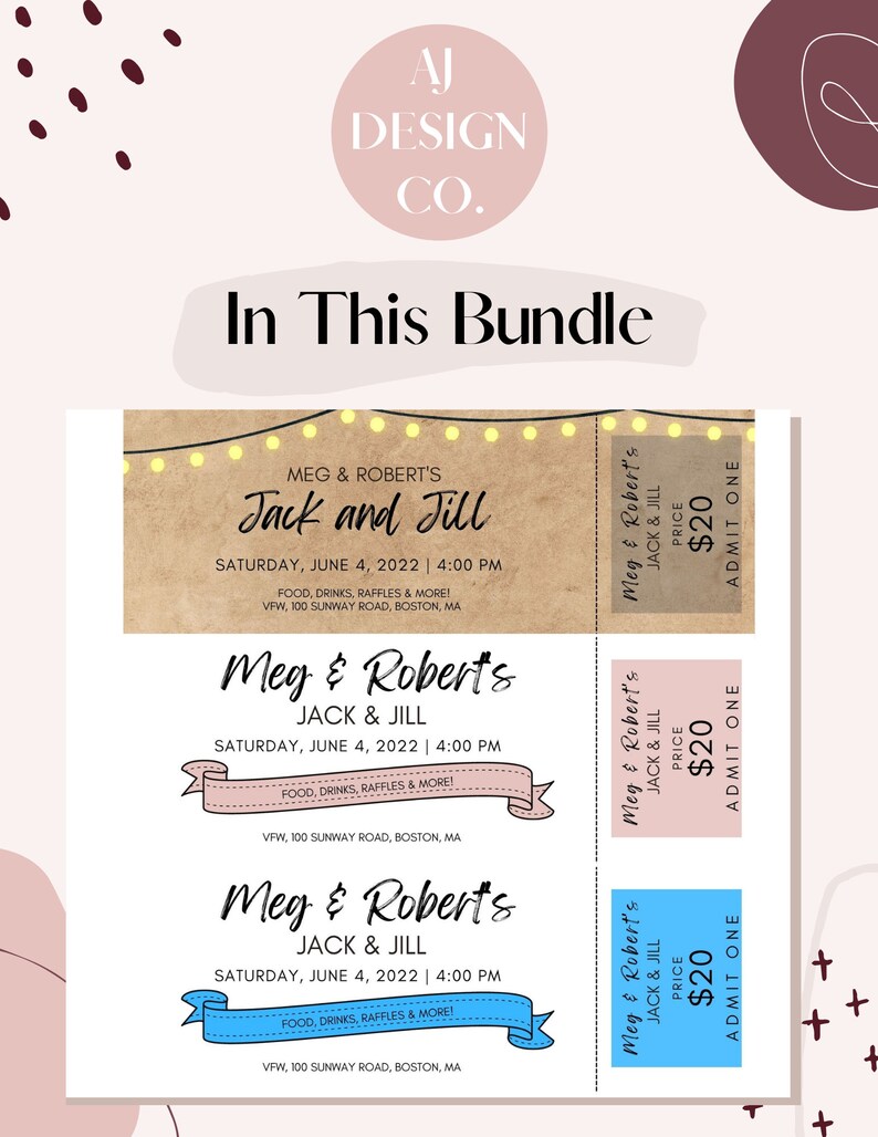 Digital Download Jack And Jill Ticket Bundle Diy Instant Download Jack And Jill Digital Download
