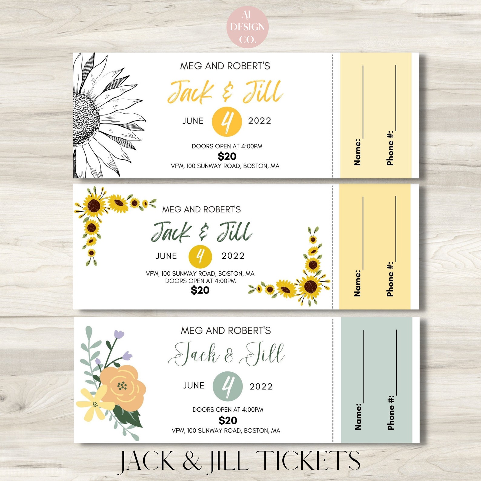 Digital Download Jack & Jill Ticket Bundle Floral DIY Instant Download ...