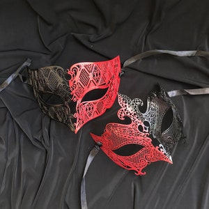 Couples Masquerade Masks Venetian Red and Black Metal Masks - Etsy