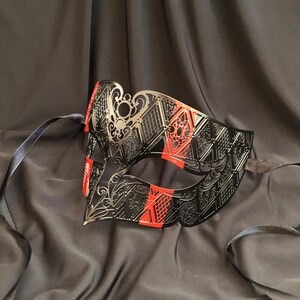Men's Metal Mask Masquerade Ball Mask Black With Red Stripes - Etsy