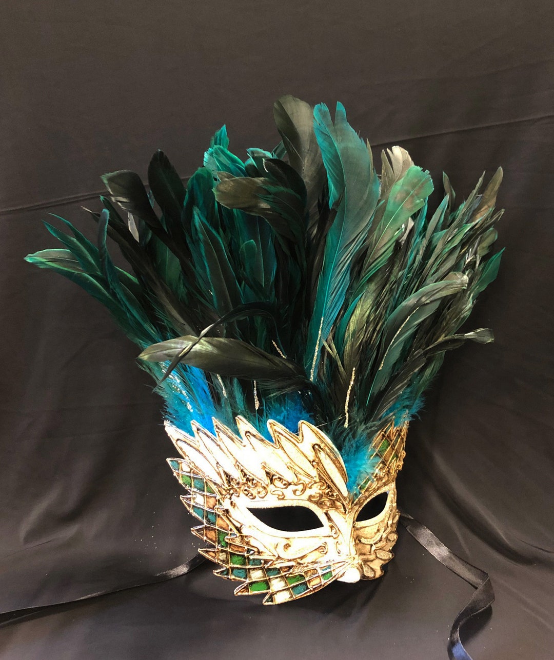 Venetian Bird Mask Masquerade Feather Mask Aqua - Etsy