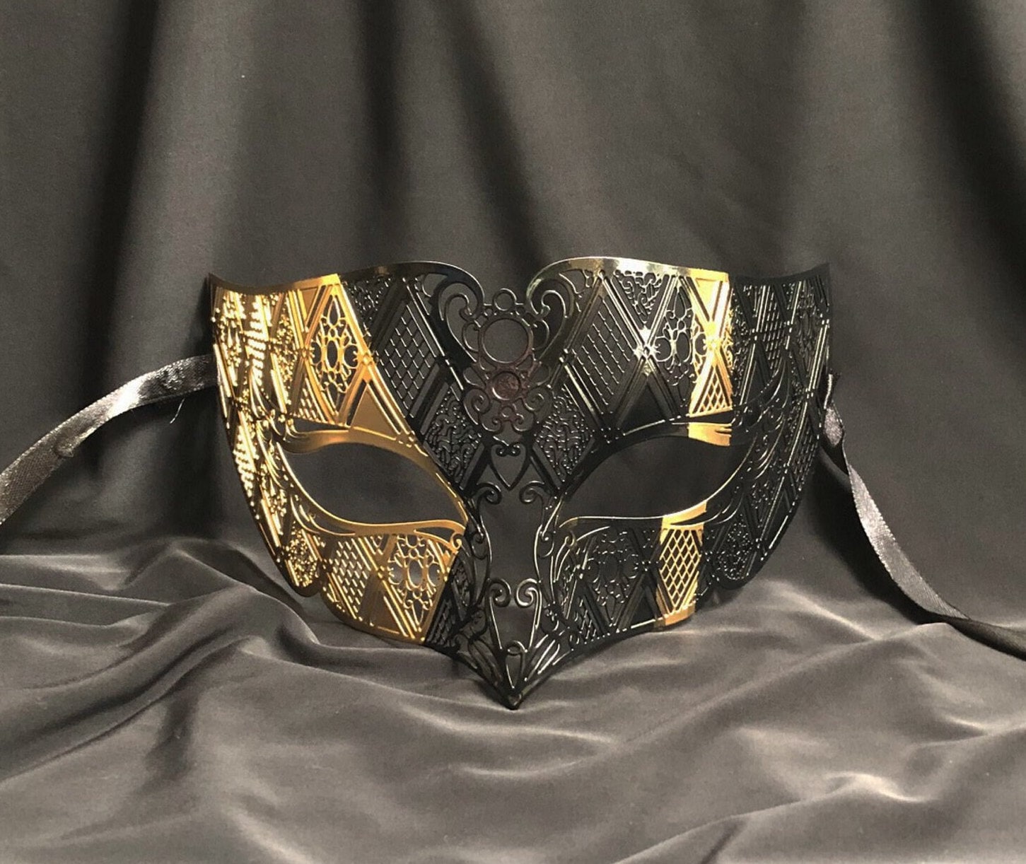 Metal Masquerade Mask Venetian Men's Mask Black and Gold - Etsy