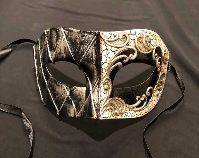 Men's Venetian Mask Silver and Black Masquerade Mask - Etsy