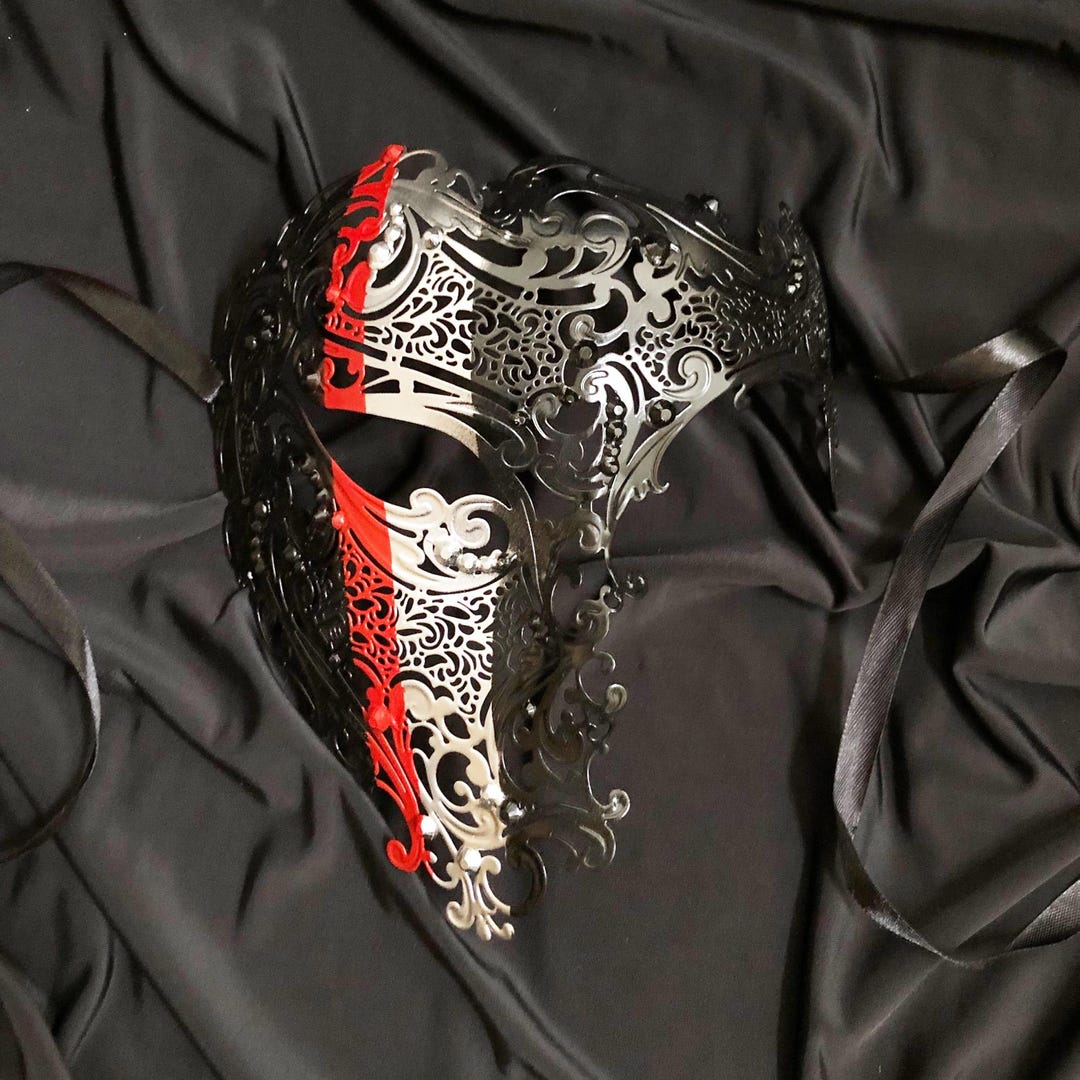 Phantom Masquerade Mask Black and Silver Stripe - Etsy