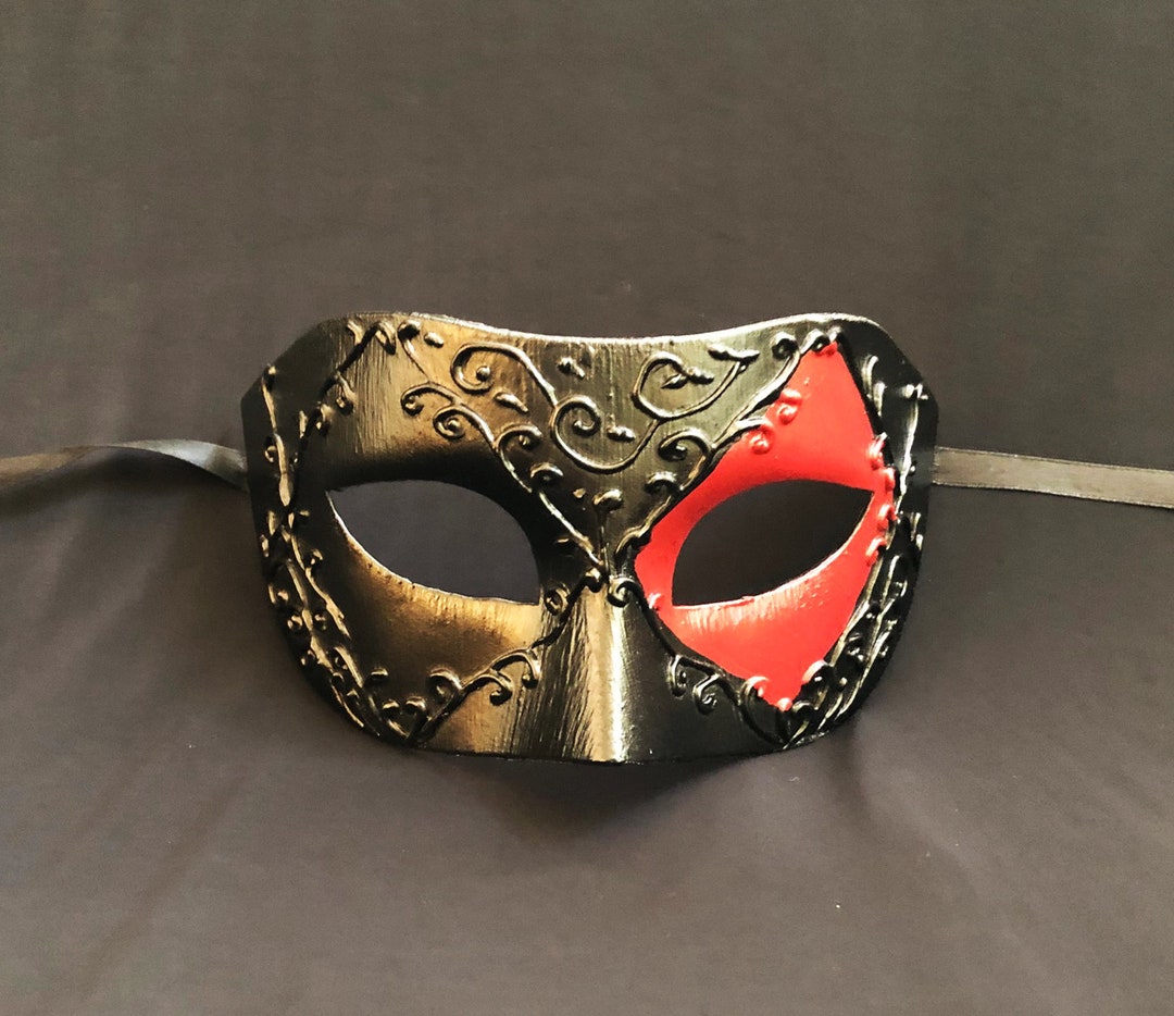 Men's Black and Red Mask Venetian Masquerade Mask - Etsy