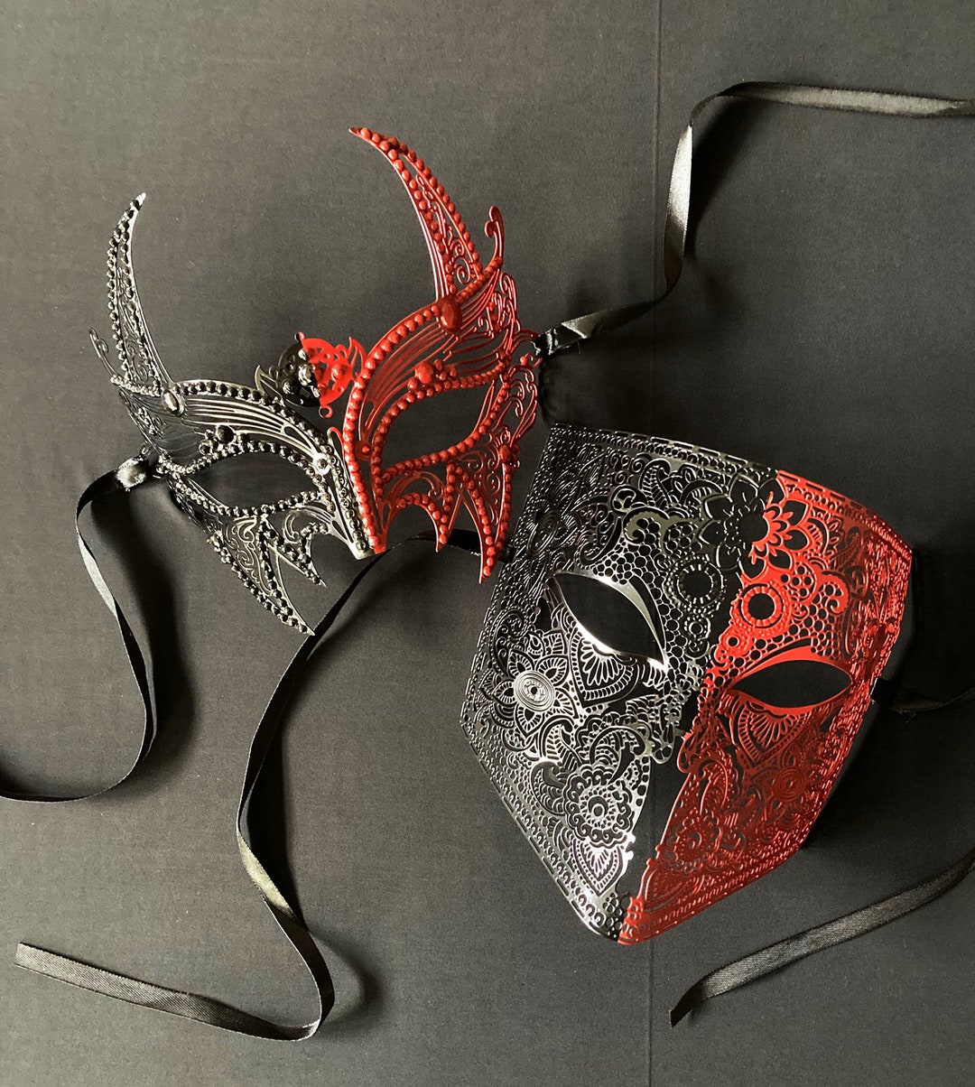 Red and Black Couples Masks Metal Venetian Masquerade Couples Masks - Etsy