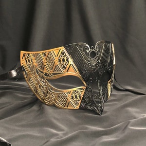 Metal Masquerade Mask Venetian Men's Mask Black and Gold - Etsy