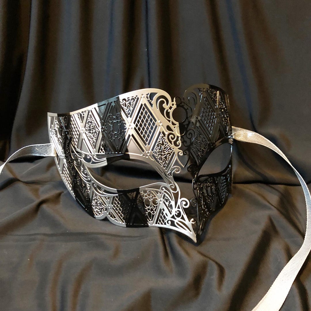 Men's Silver and Black Mask Venetian Masquerade Metal Mask - Etsy
