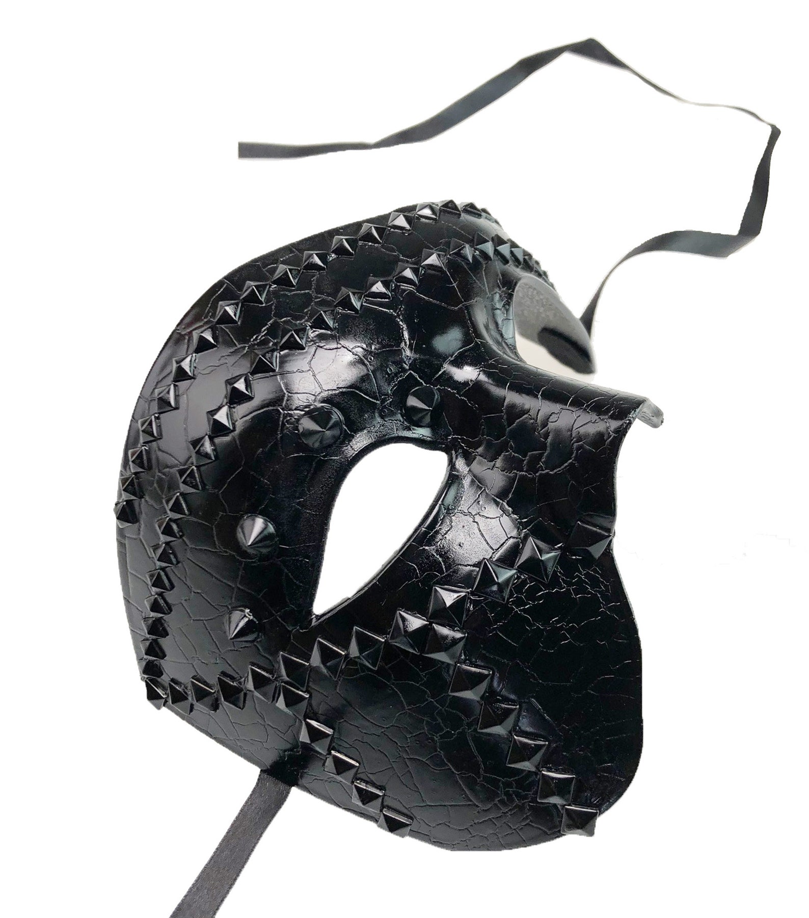 Men's Black Phantom Masquerade Mask With Studs - Etsy