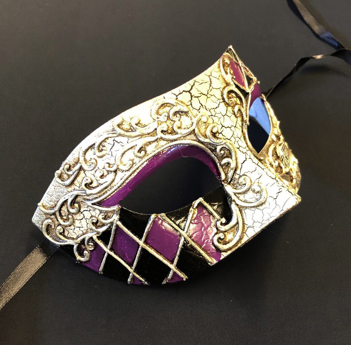 Men's Venetian Mask Masquerade Ball Mask Purple and Black - Etsy