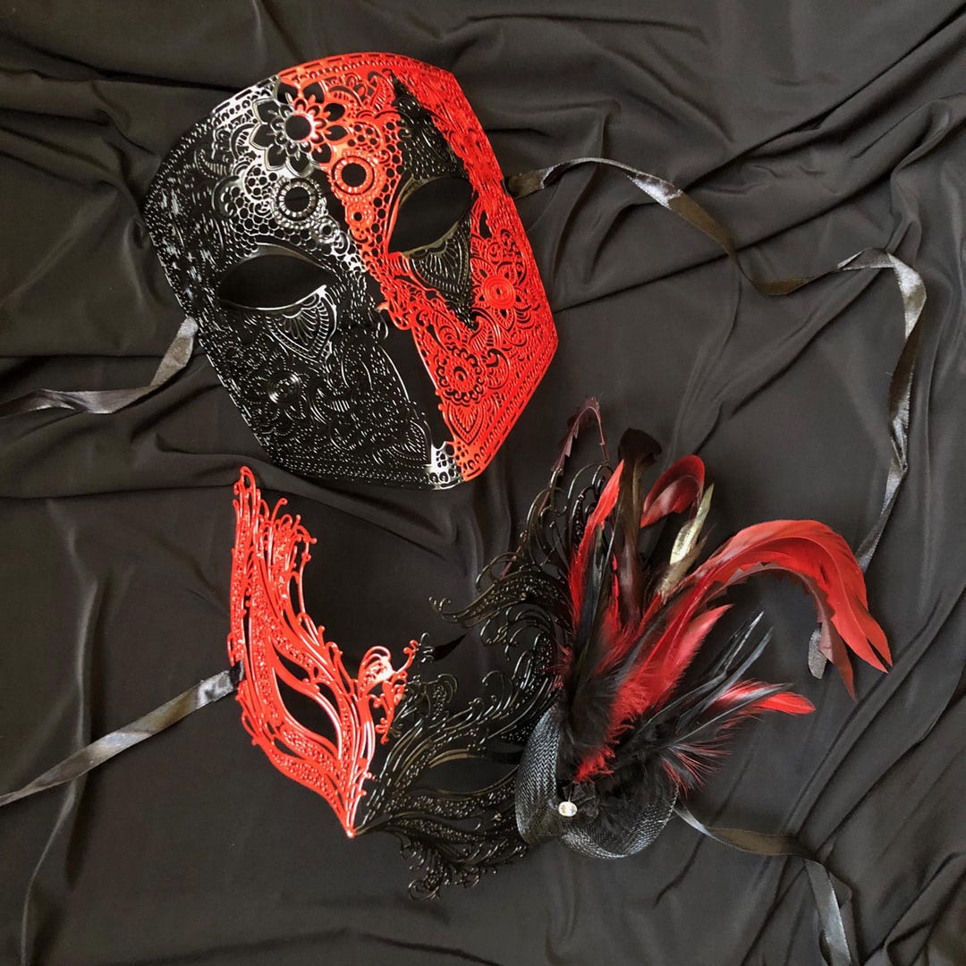 Masquerade Couples Masks Red and Black Masks - Etsy
