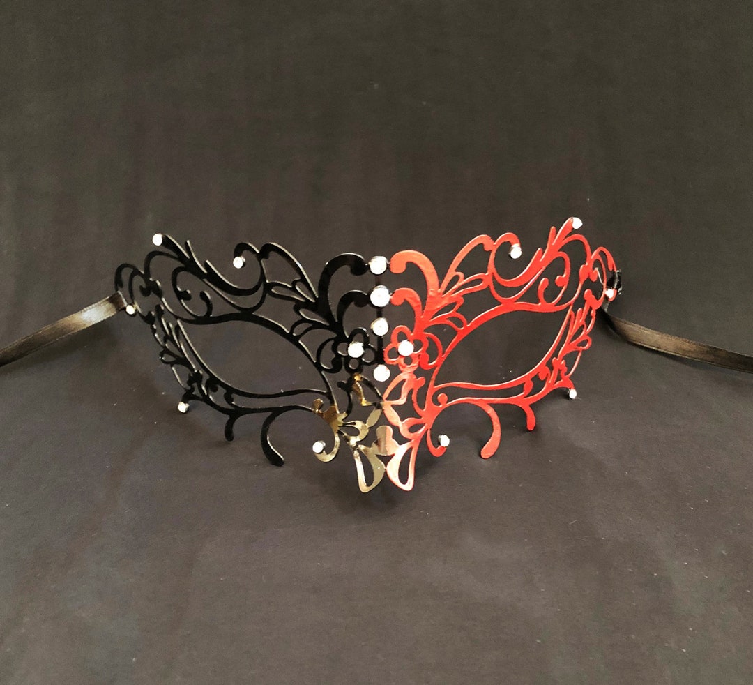 Women's Metal Venetian Masquerade Mask Black and Red - Etsy