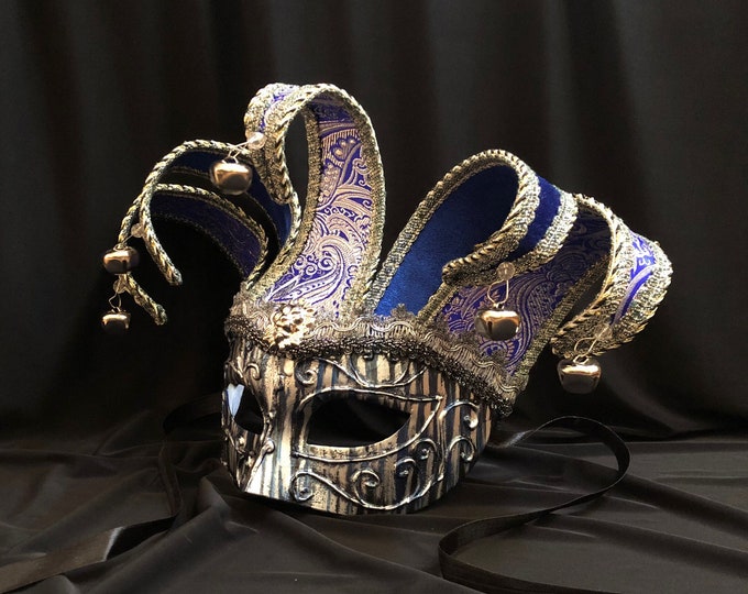 Abstract Blue and Silver Masquerade Jester Mask - Etsy