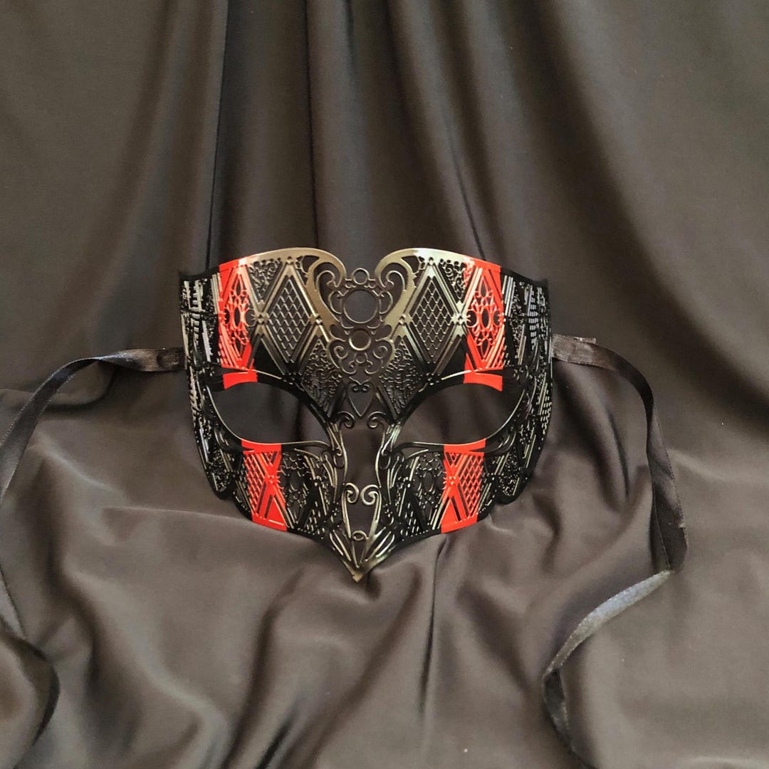 Men's Metal Mask Masquerade Ball Mask Black With Red Stripes - Etsy