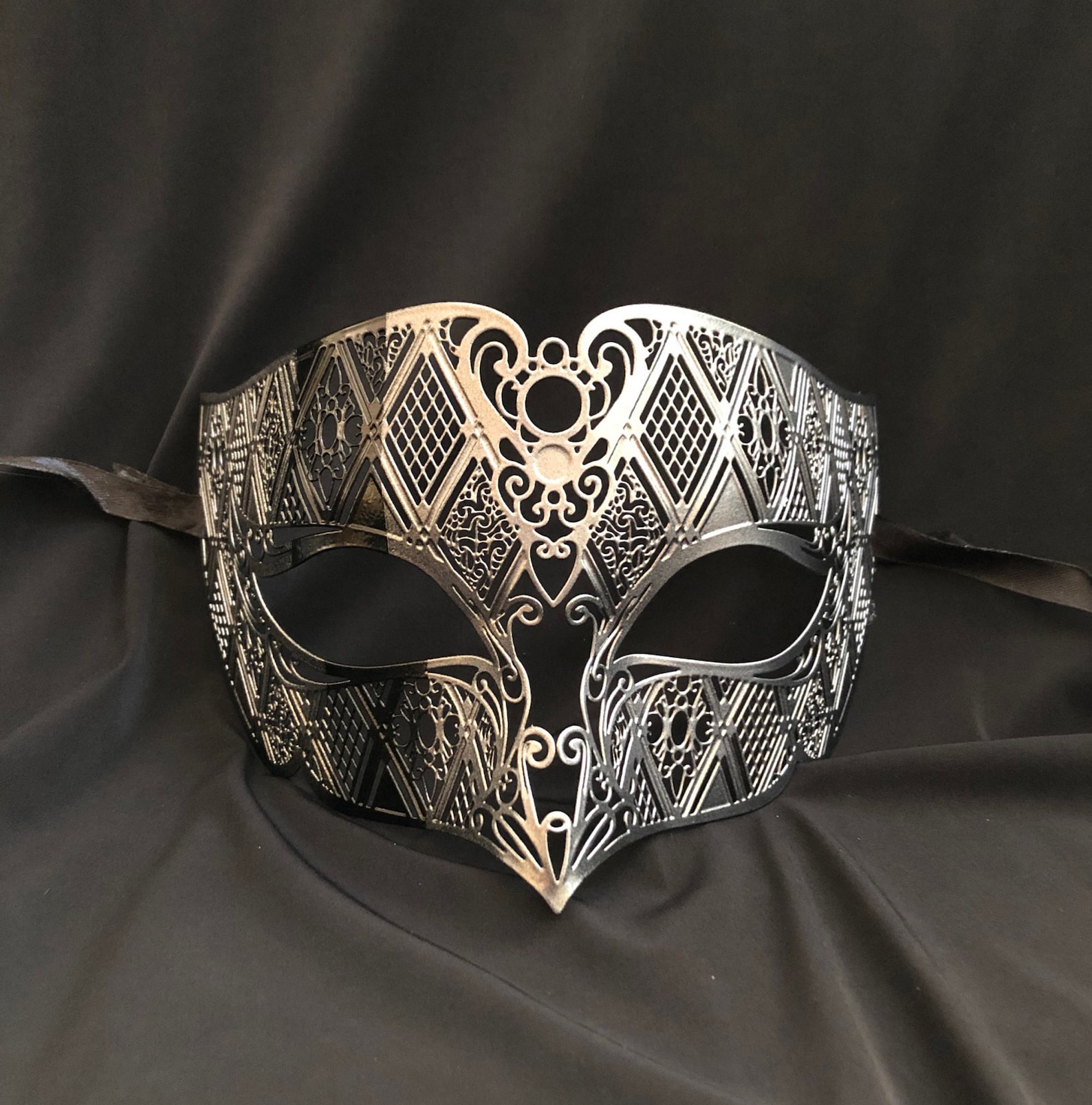 Men's Metal Masquerade Ball Mask Dark Steel Color With Black Stripe - Etsy