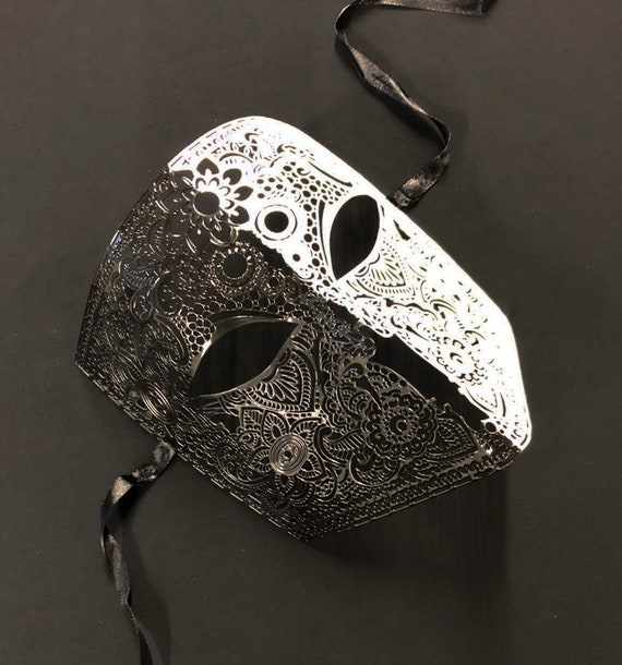 Men's Black and White Masquerade Metal Mask - Etsy