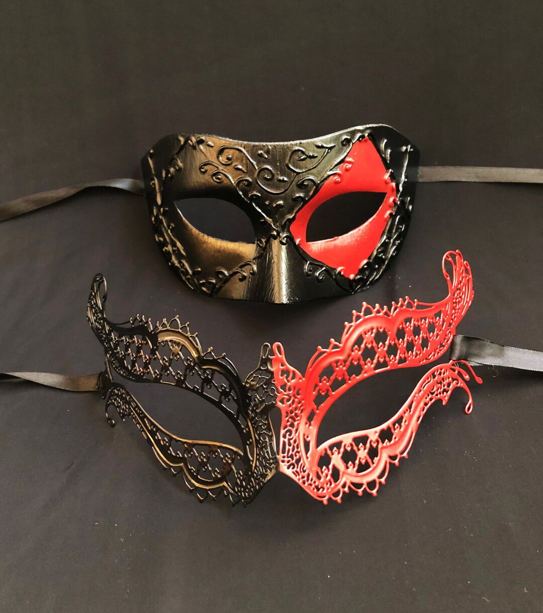 Red and Black Masquerade Masks Couples Venetian Mask Couples Set - Etsy