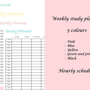 Study Schedule Template // 5 Colours // Instant Download // Printable ...