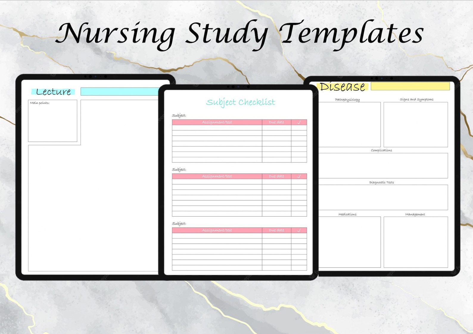 Nursing Study Templates Bundle / Templates for Printing or Electronic ...