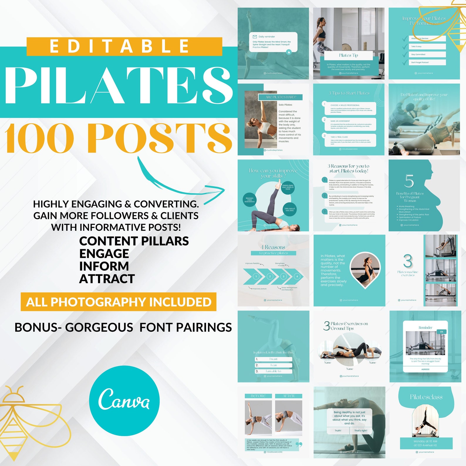 Pilates - 100 - Instagram Posts for Pilates Instructor or Pilates Class ...