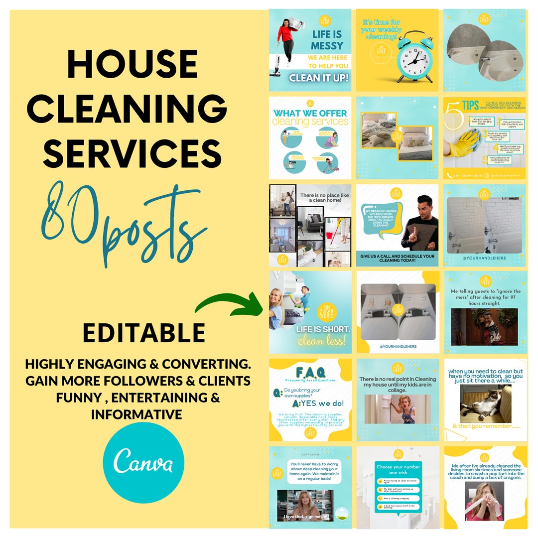 80 - House Cleaning | Maid | Janitorial Services Editable Canva ...