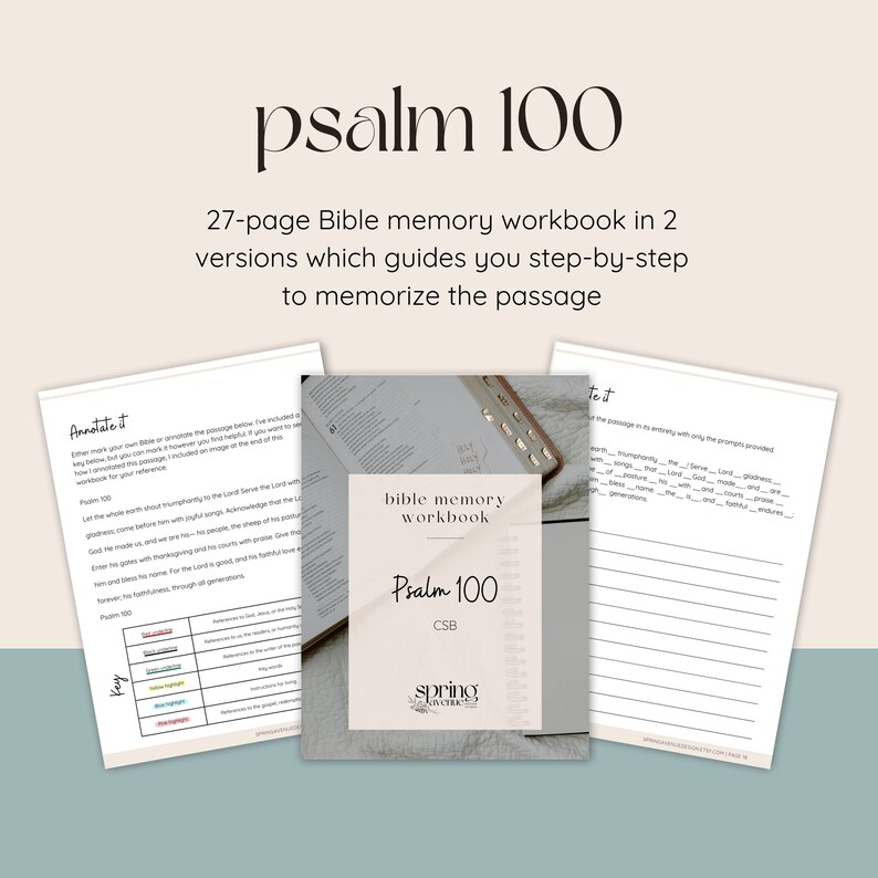 Psalm 100 Bible Memory Workbook | Scripture Memorization Printable ...