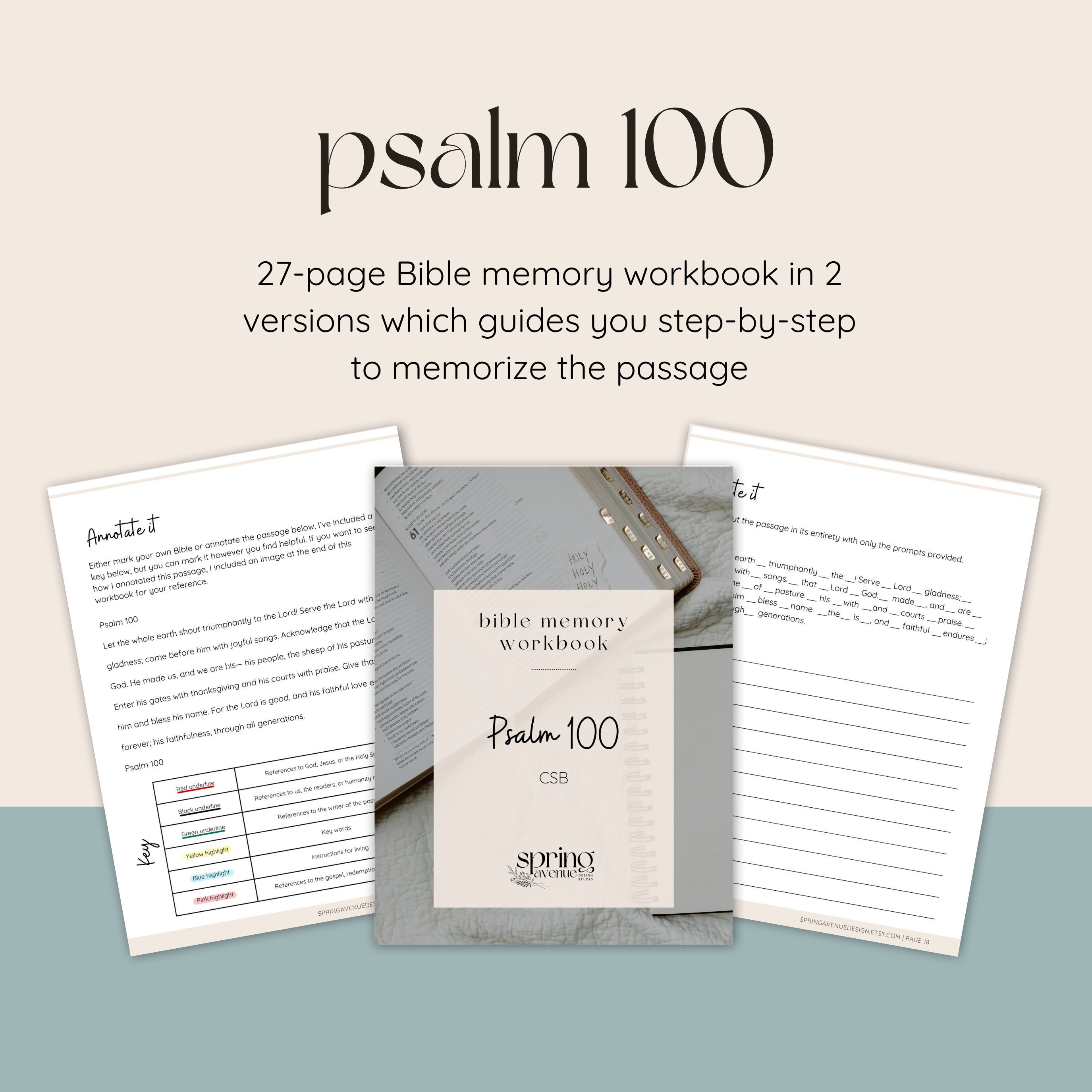 Psalm 100 Bible Memory Workbook | Scripture Memorization Printable ...