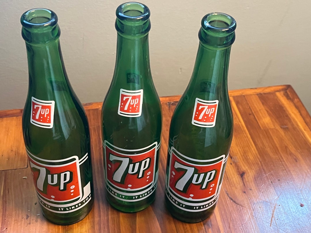 7 UP Glass Bottles Circa 1960s , Vintage Pop Bottles, Green Glass ...
