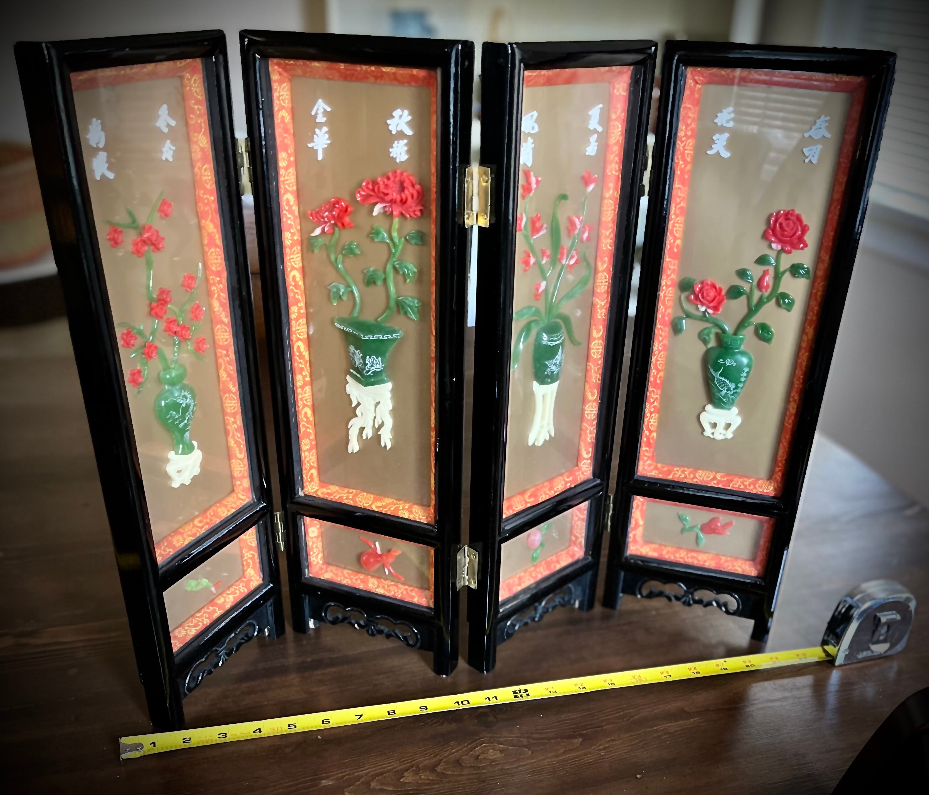 Vintage Table Screen 4 Panel Decorative Folding Screen Hand-painted ...