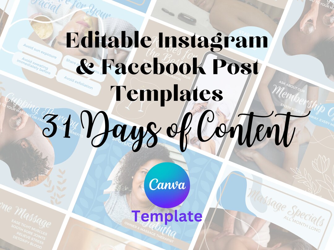 Canva Social Media Template Pack: 31 Days of Massage and Spa Instagram ...