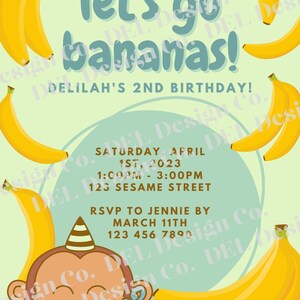 Editable Banana Birthday Party Invitation, 5x7in Printable Canva ...