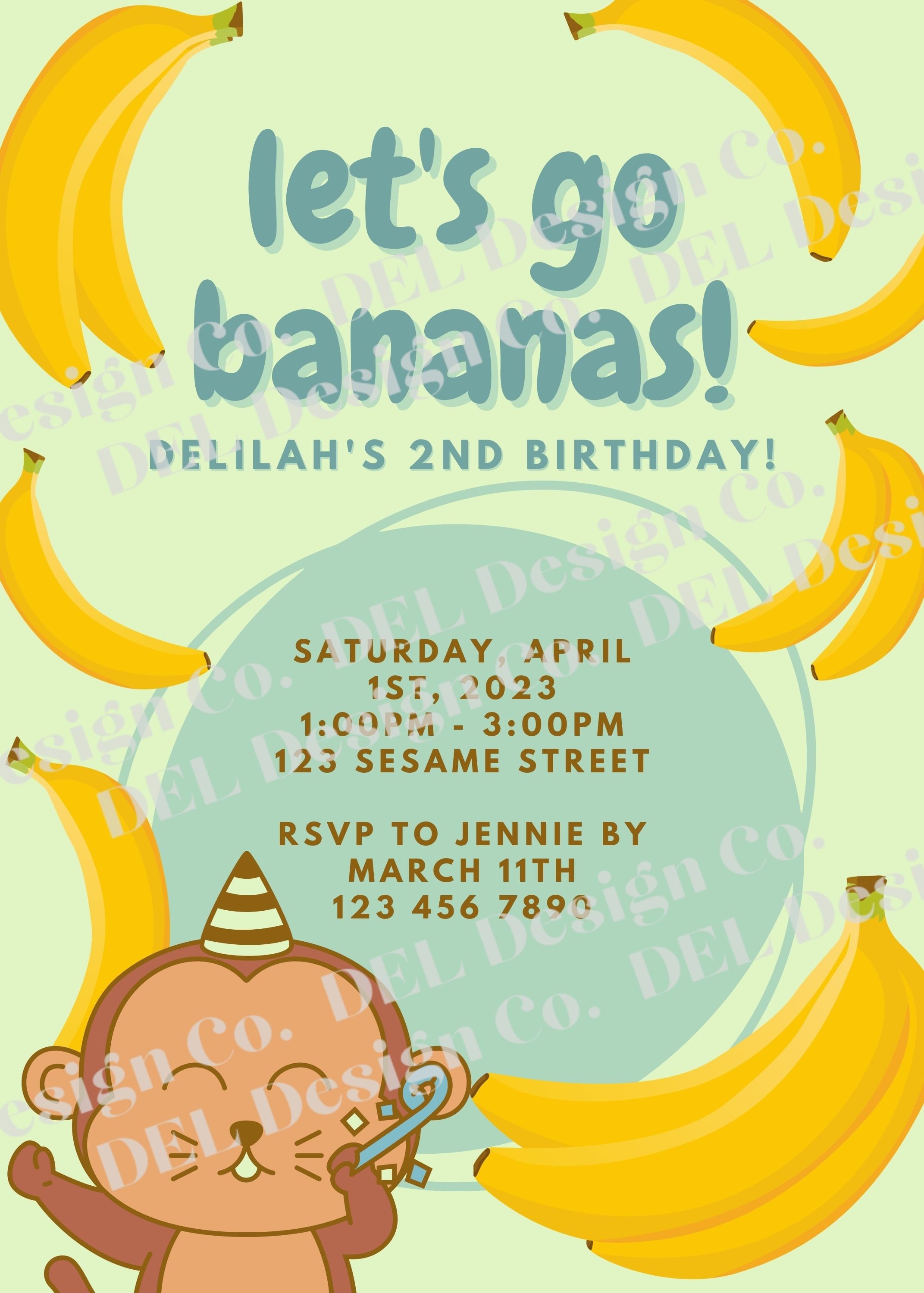 Editable Banana Birthday Party Invitation, 5x7in Printable Canva ...