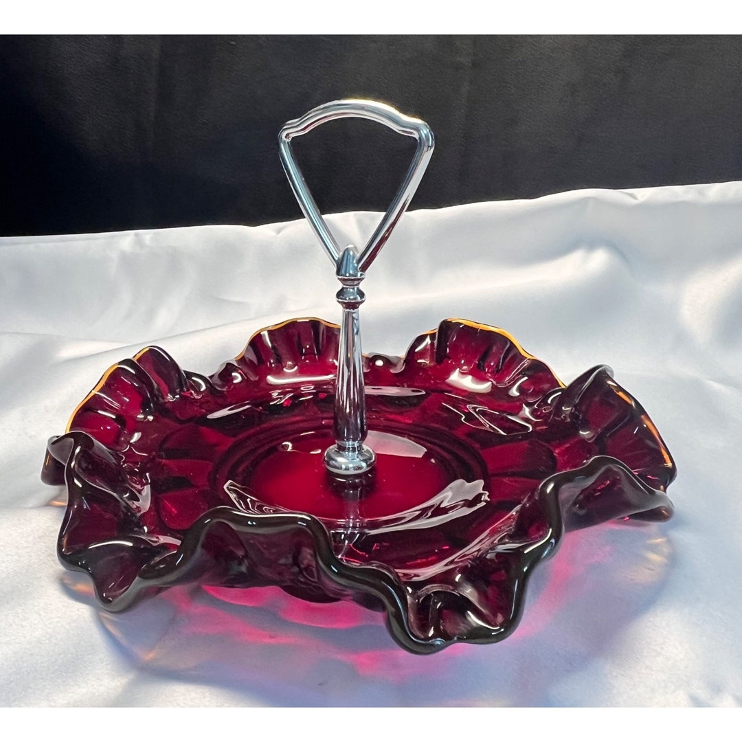 Vintage Red and Orange Crested Double Ruffle Dish With Handle - Etsy