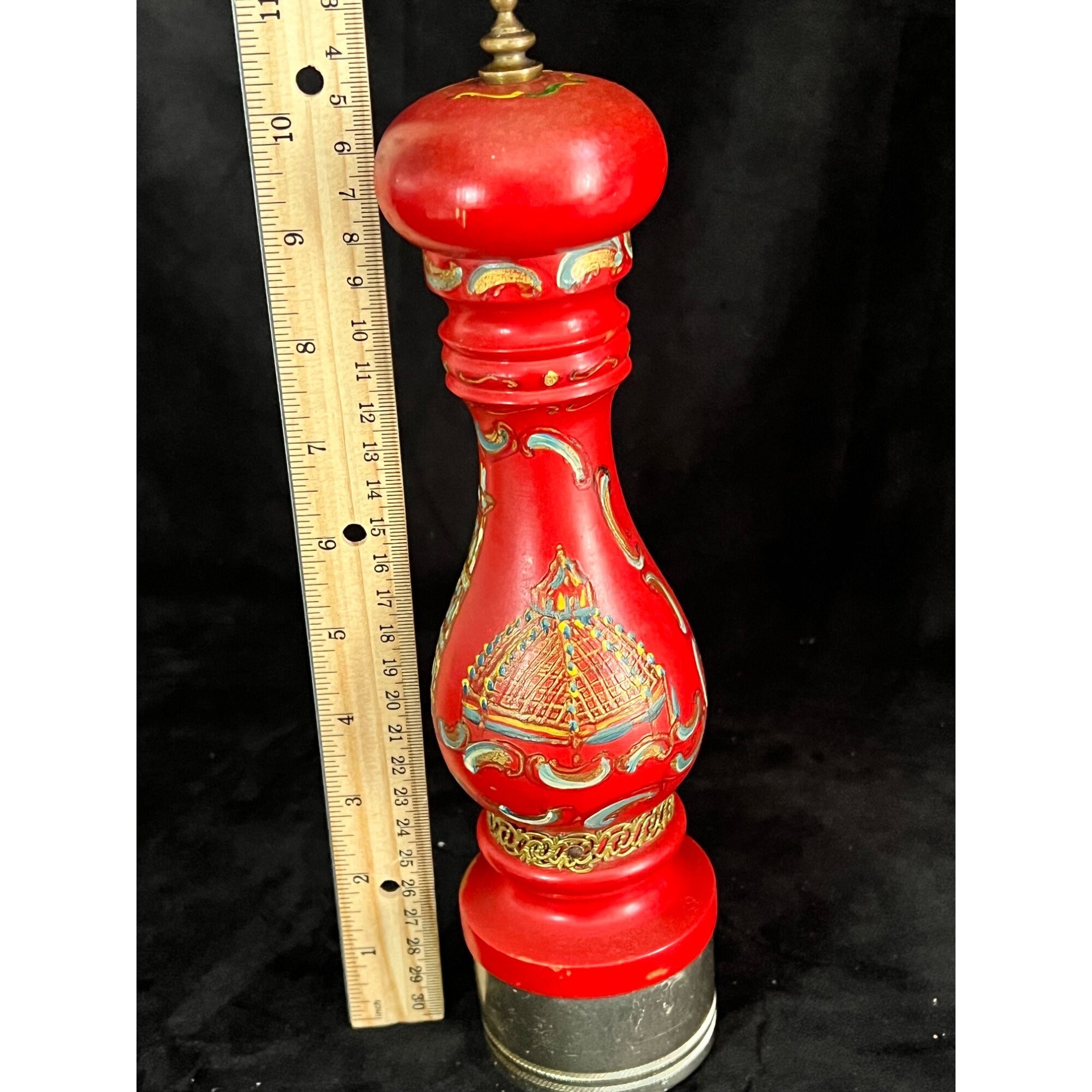 Vintage Hand Painted Pepper Grinder, Red Blue Moroccan Theme W/fleur De ...