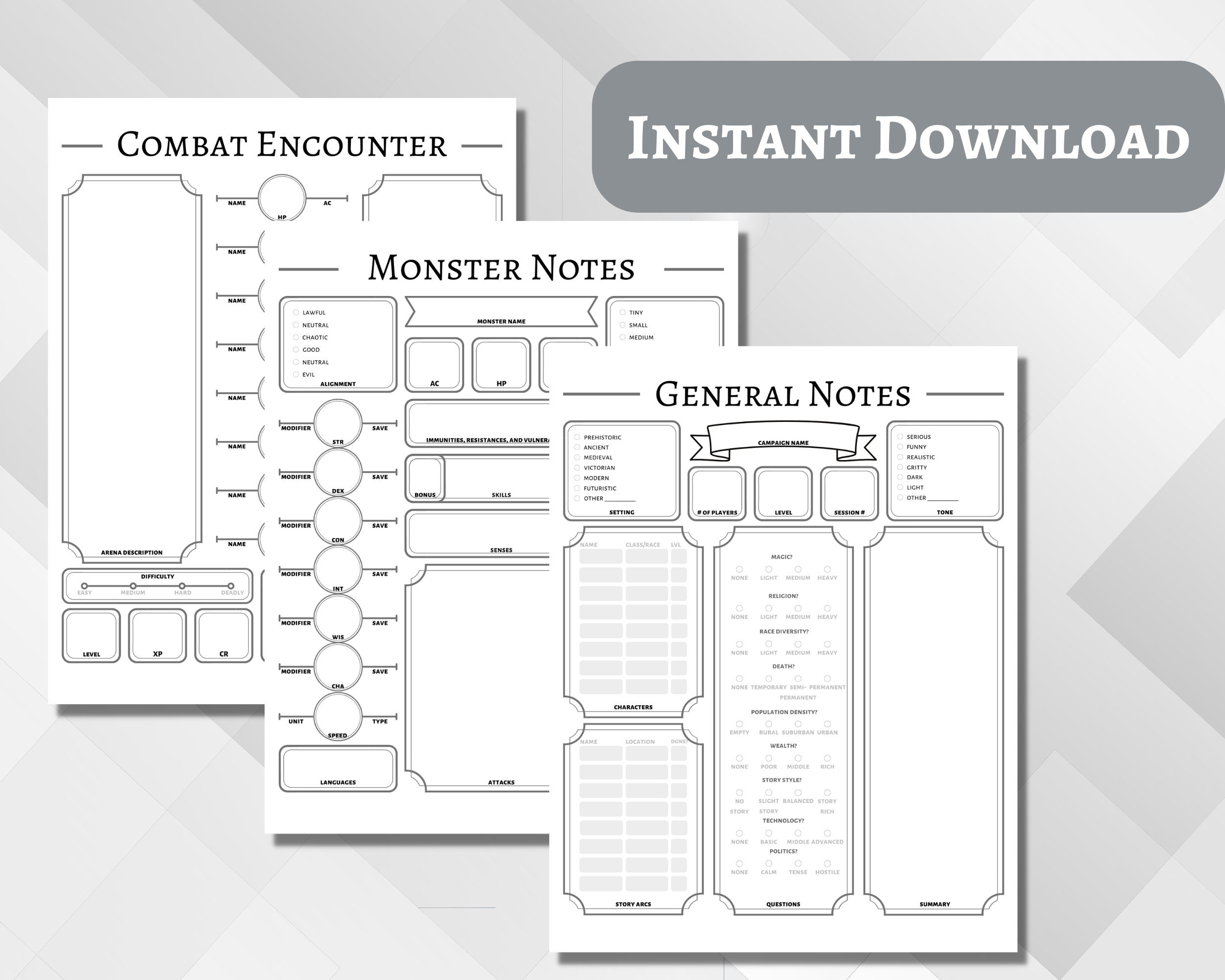 Dungeon Master Notes Template - Etsy