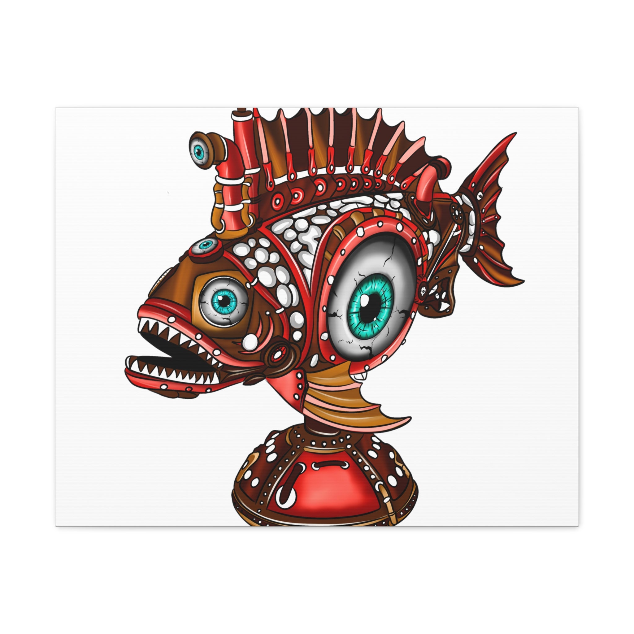Steampunk Fish Ultra All Seeing Eye Fish Canvas Gallery Wraps Angry Red ...