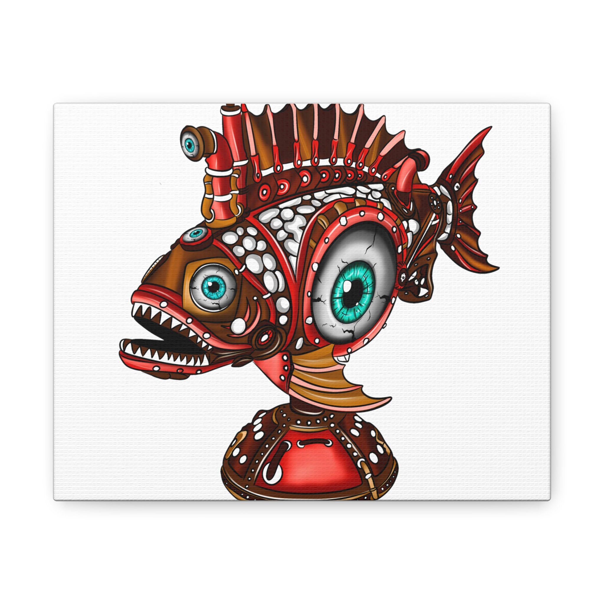 Steampunk Fish Ultra All Seeing Eye Fish Canvas Gallery Wraps Angry Red ...