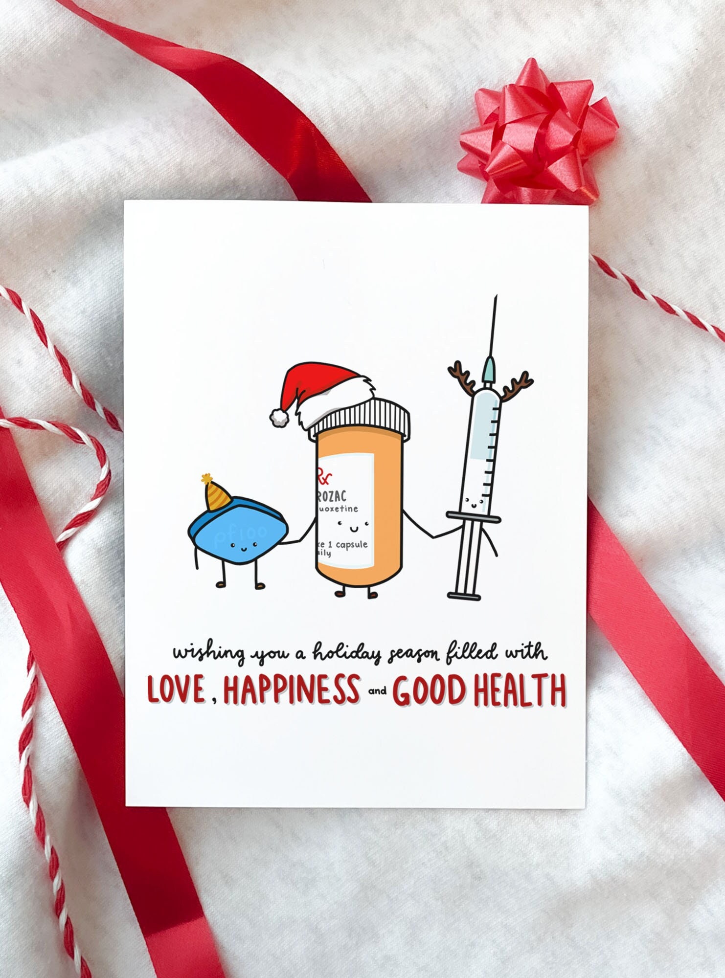 Wishing Love Happiness and Health Funny Medical Xmas Card, Christmas ...