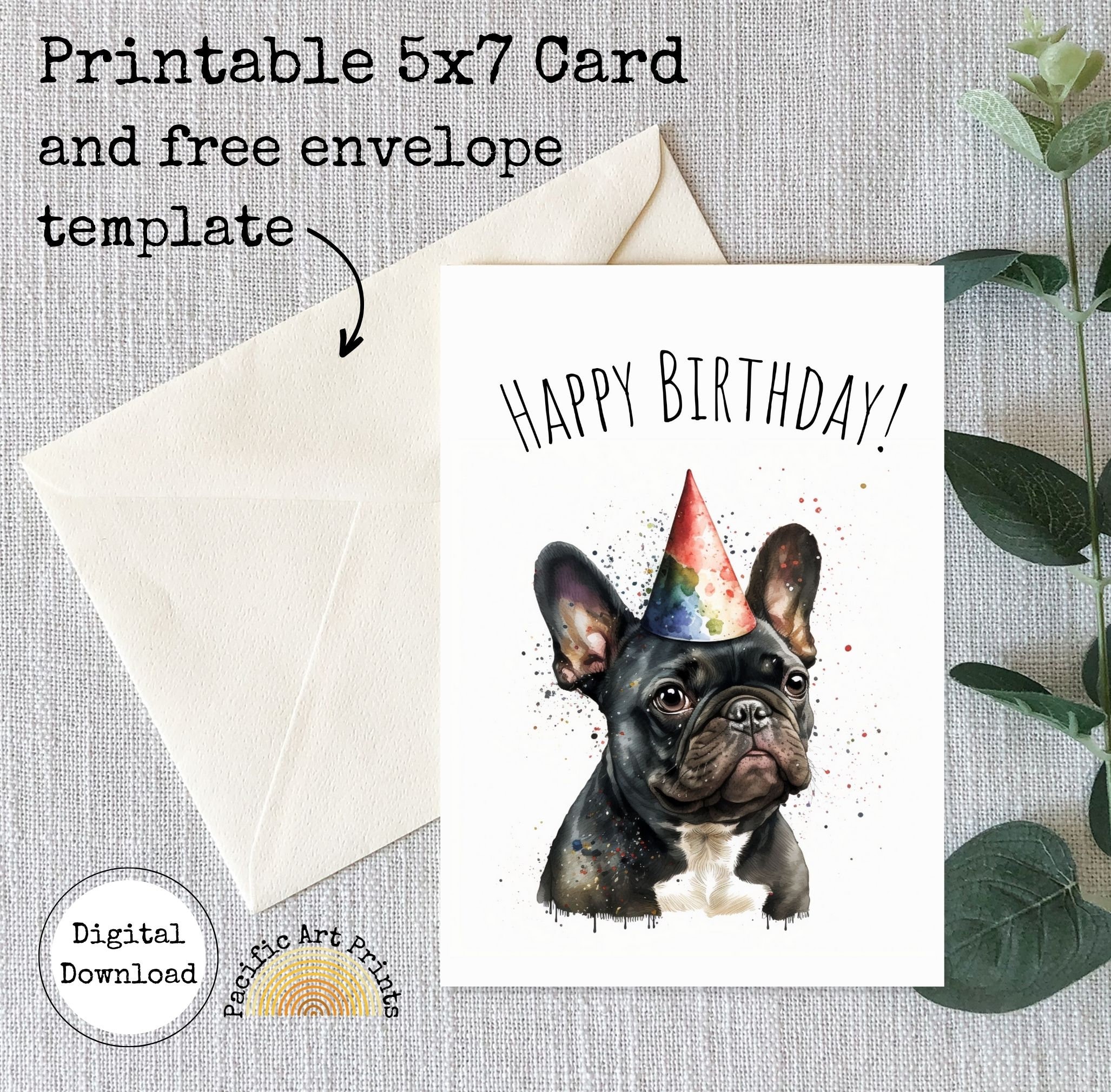 French Bulldog Birthday Card, Printable, Cute Birthday Card, Printable ...