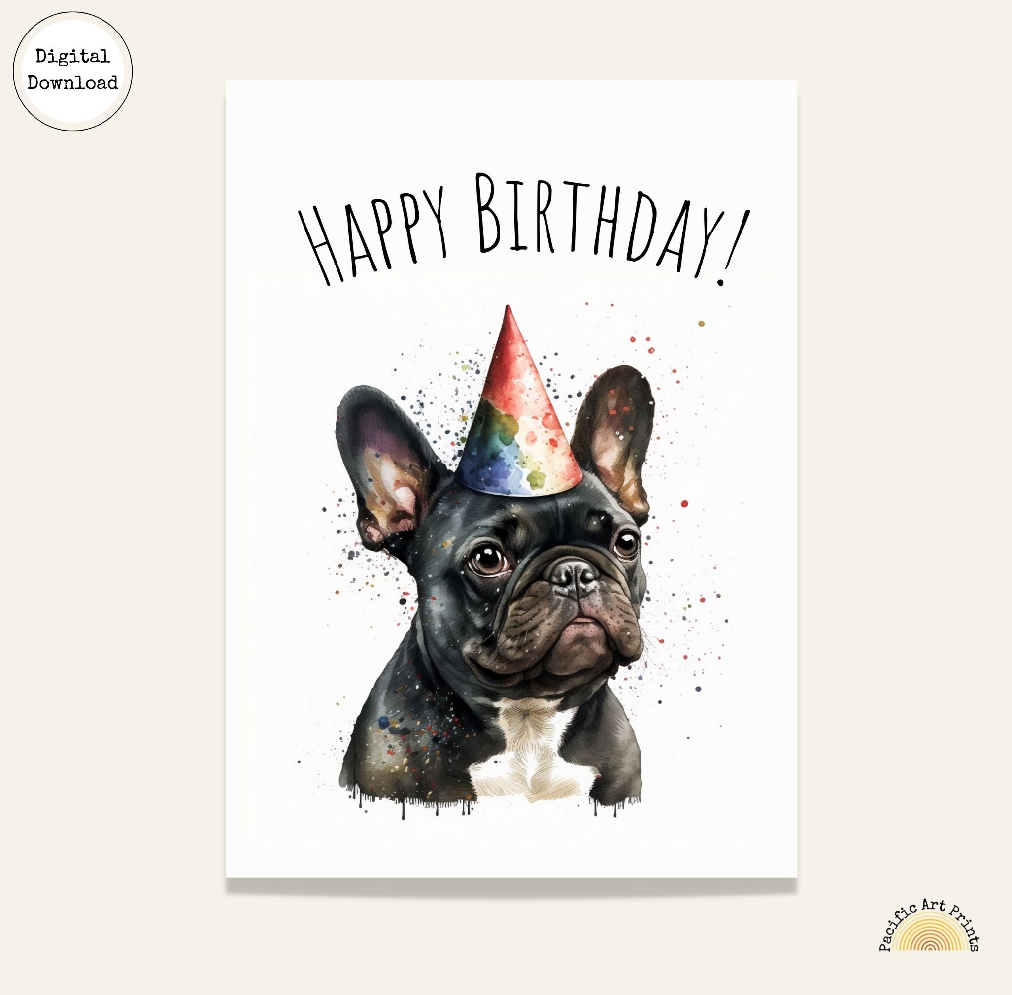 French Bulldog Birthday Card, Printable, Cute Birthday Card, Printable ...