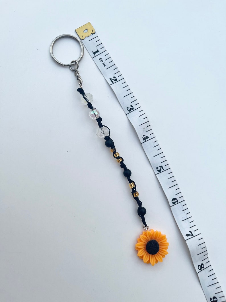 Yellow Sunflower Beaded Keychain, Flower Keychain Cute Sunflower Charms ...