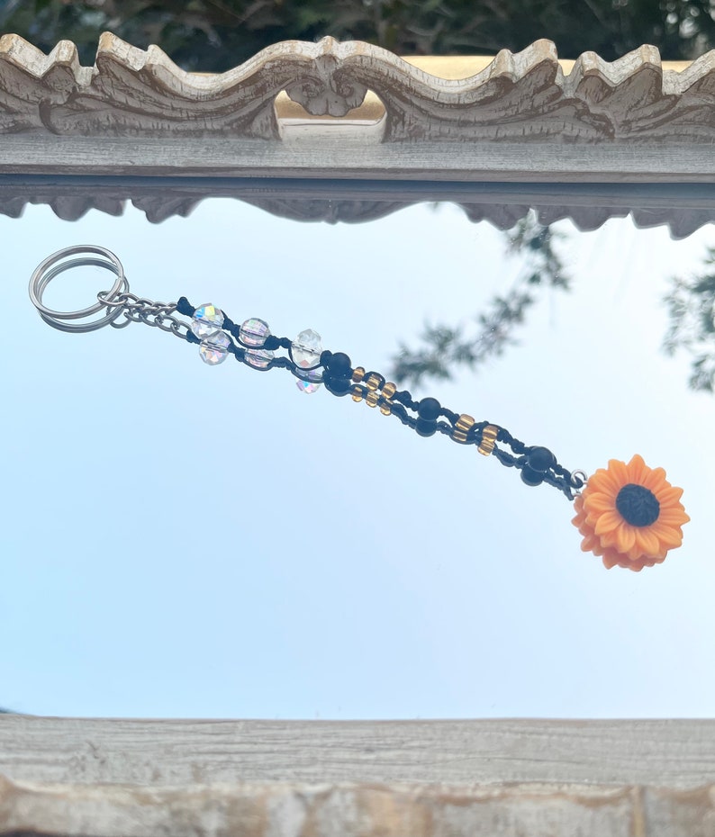 Yellow Sunflower Beaded Keychain, Flower Keychain Cute Sunflower Charms ...
