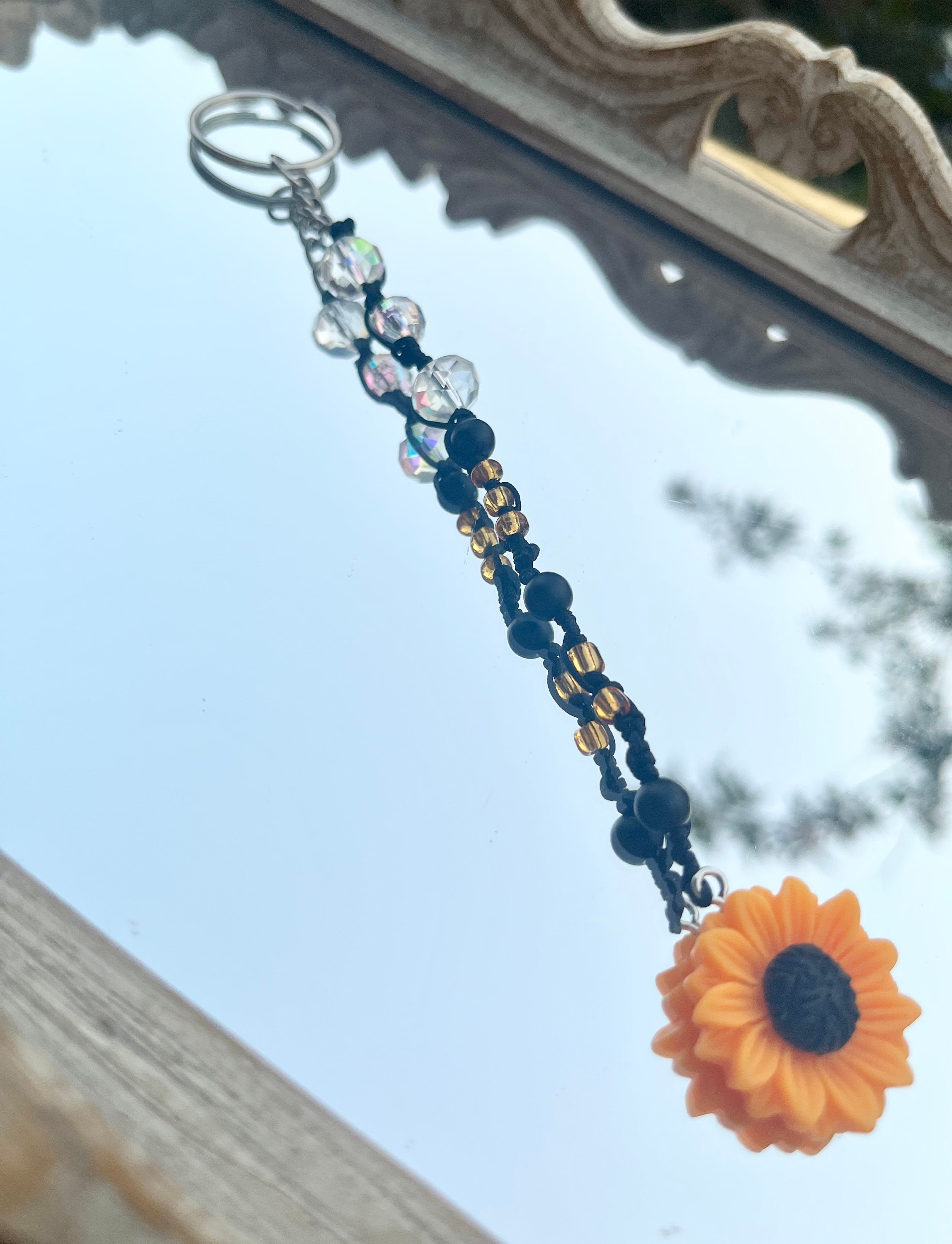 Yellow Sunflower Beaded Keychain, Flower Keychain Cute Sunflower Charms ...