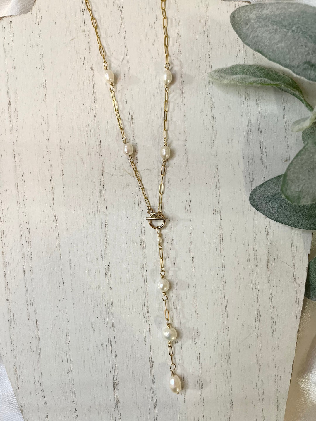 14k Gold Filled Lariat Necklace, Y-pearl Long Necklace, Dainty Gold ...