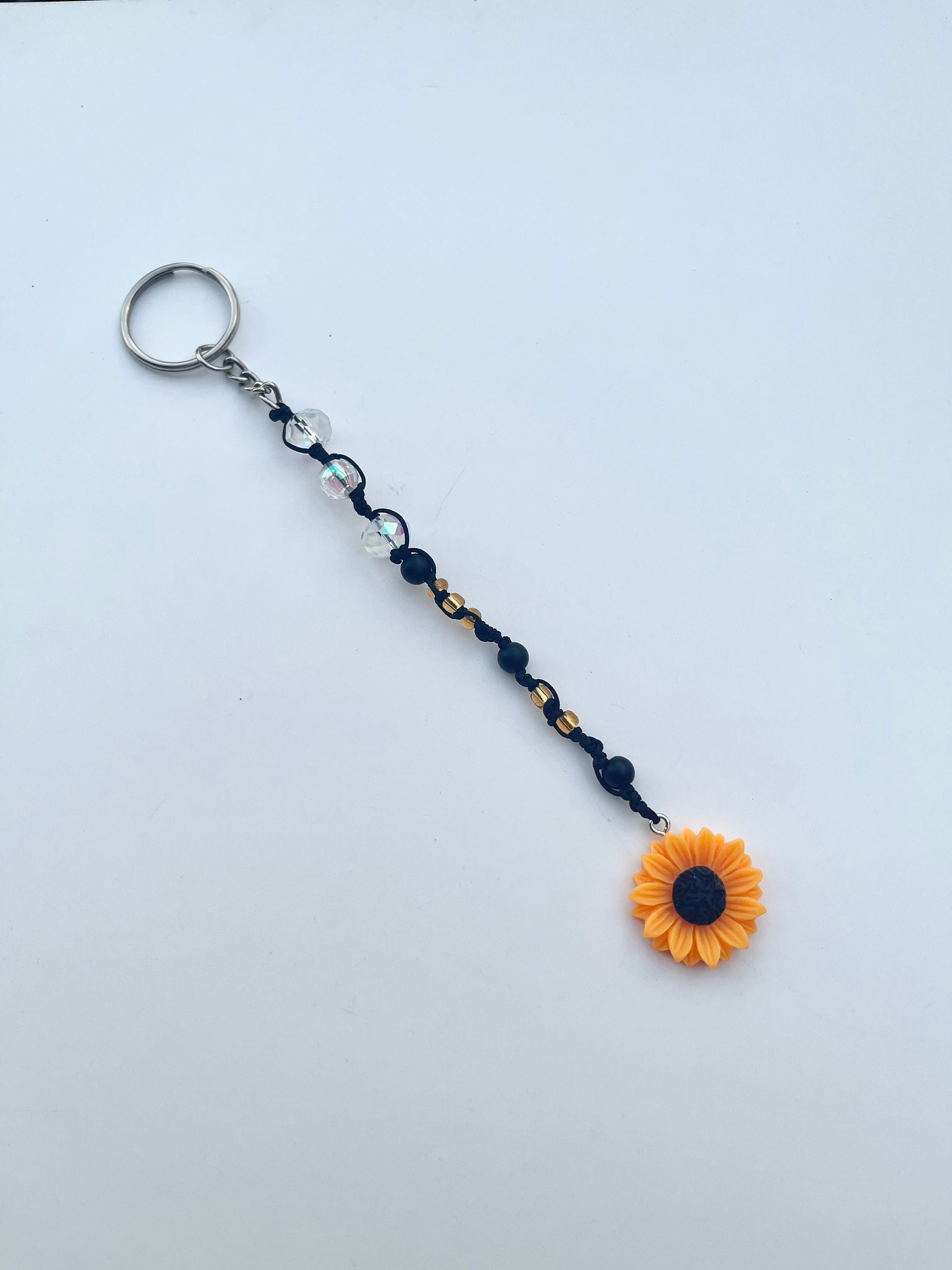 Yellow Sunflower Beaded Keychain, Flower Keychain Cute Sunflower Charms ...
