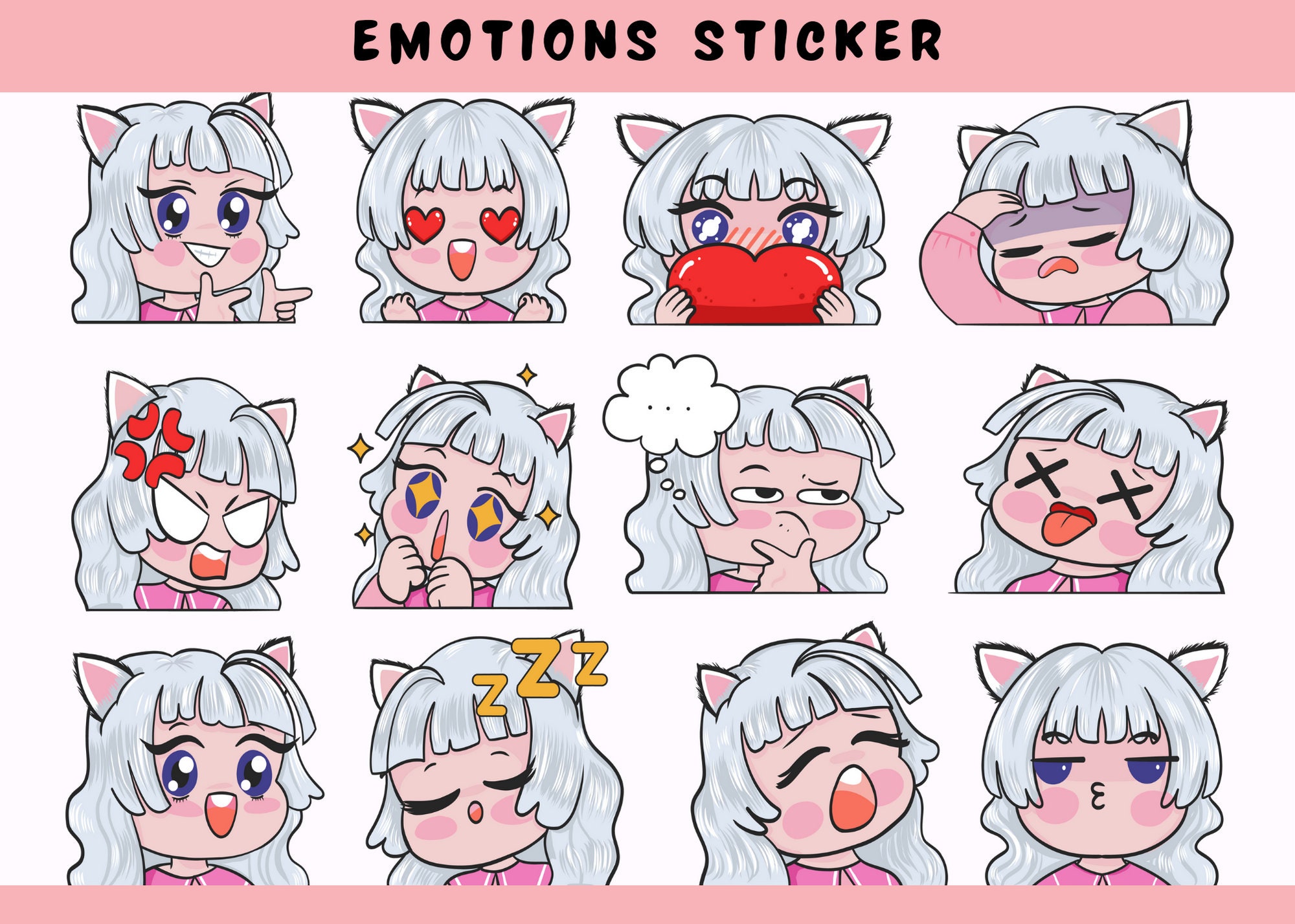 Cute Girls Emotion Set, Instant Download SVG File, Kawaii Svg, Cat Svg ...